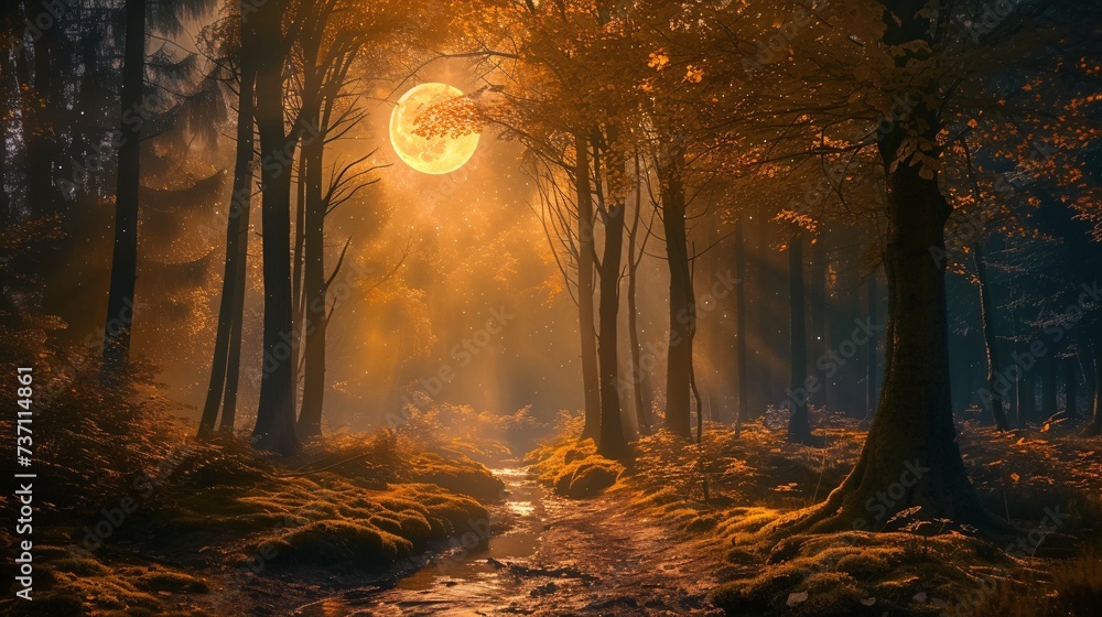 Glowing Moonlit Path in the Woods Generative AI Stock Illustration ...