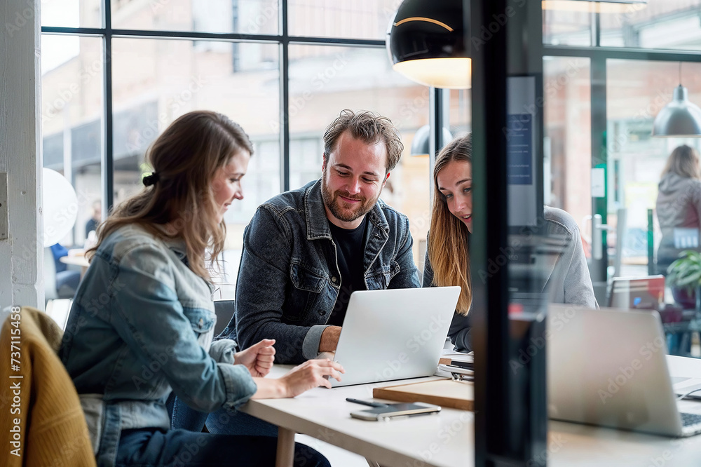 Diverse Group of People Sitting Around a Laptop Computer. Generative AI ...