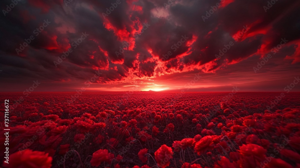 Red Sunset in a Field of Red Flowers A Stunning Snap for Your Social ...