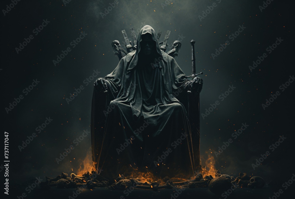 The Reign of the Grim Reaper A Dark and Fiery Throne Generative AI ...