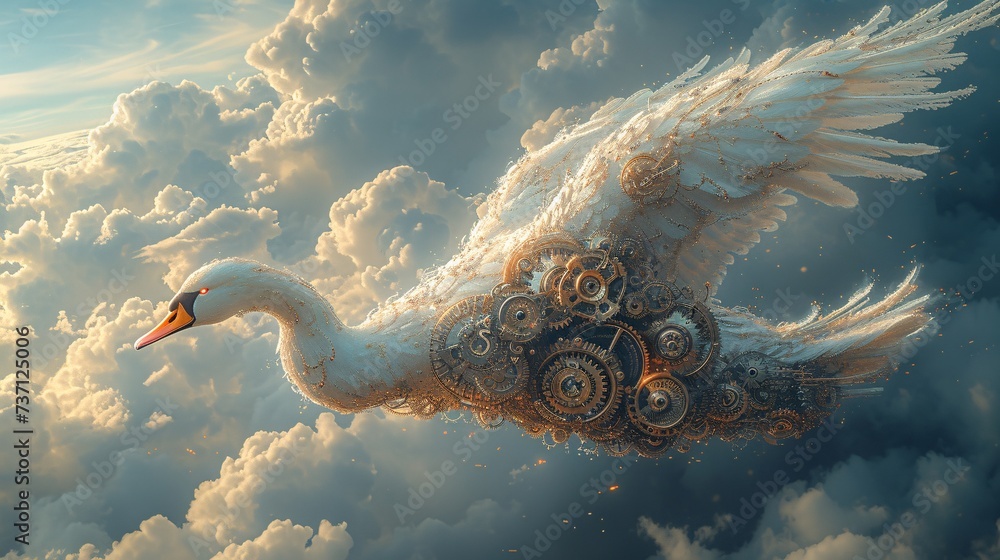 Flying Swan with a Clockwork Heart A Steampunk Inspired Artwork ...