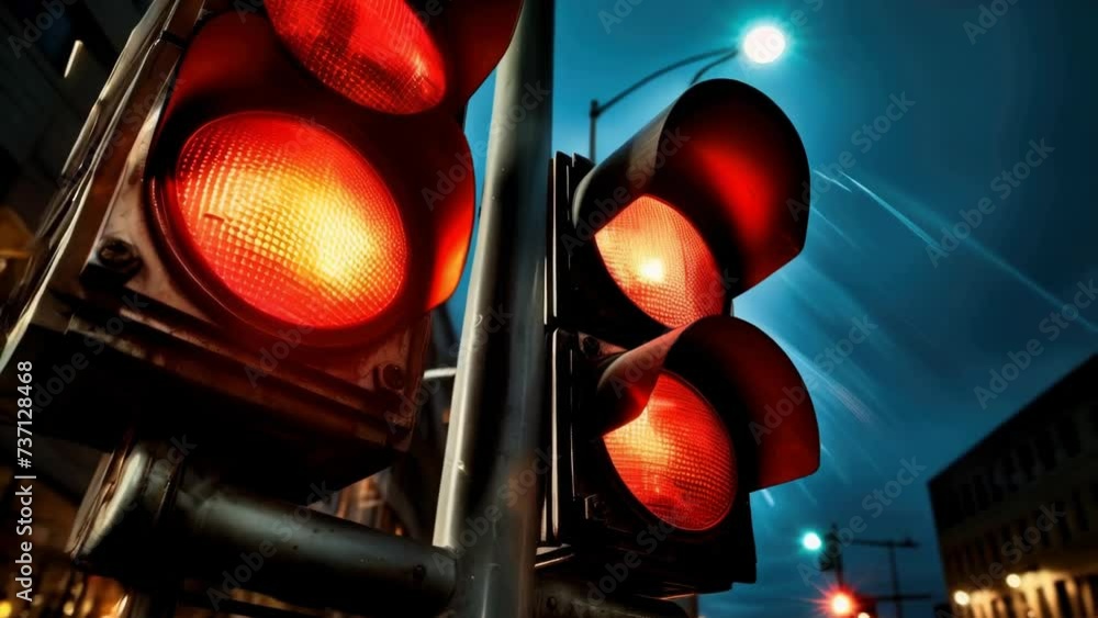 Vidéo Stock A picture of a traffic light with red lights on a city ...