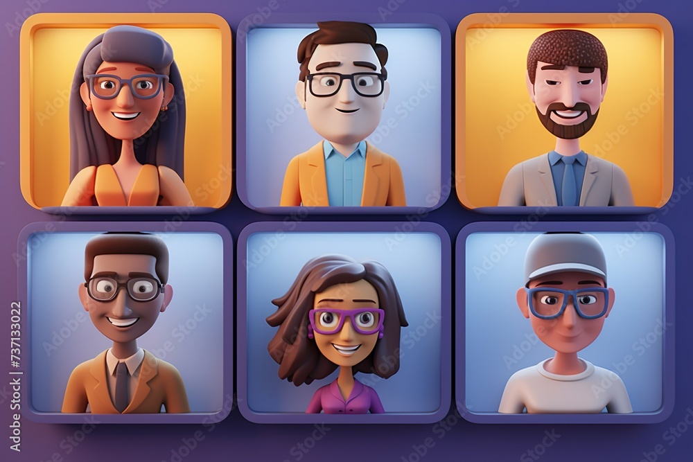 3d rendering of people avatars in a zoom call , CARTOON CHARACTER ...