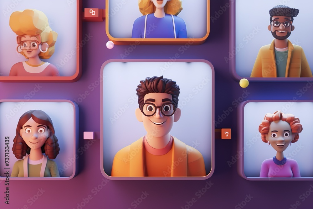 3d rendering of people avatars in a zoom call , CARTOON CHARACTER ...