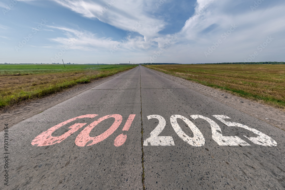 numbers 2025 go and start on asphalt road highway with sunrise or ...