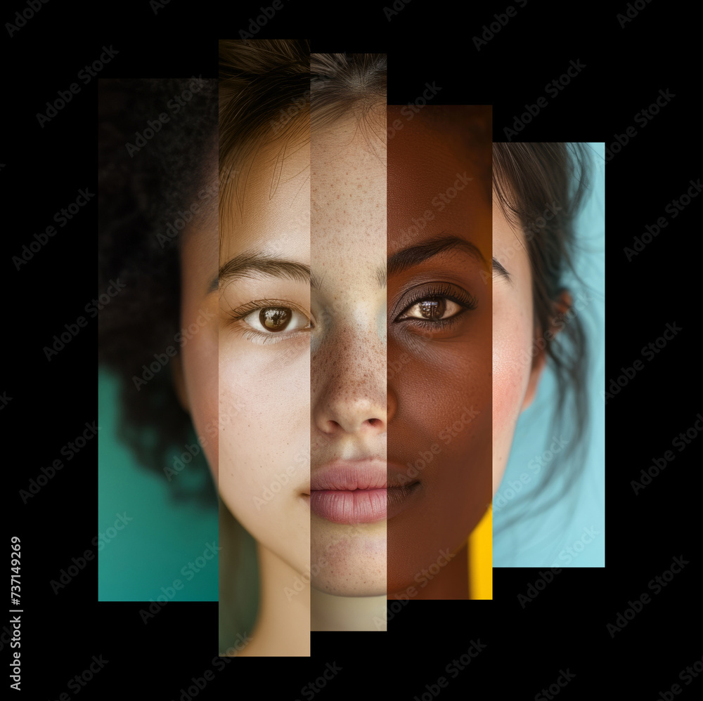 Collage. Composite image of beautiful women's faces, female model ...