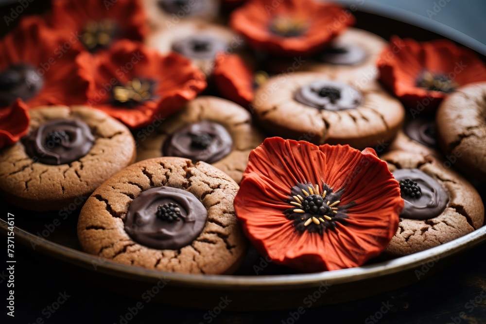 Sweet Poppy cookies chocolate. Festive plate sweet glazed seed baked ...