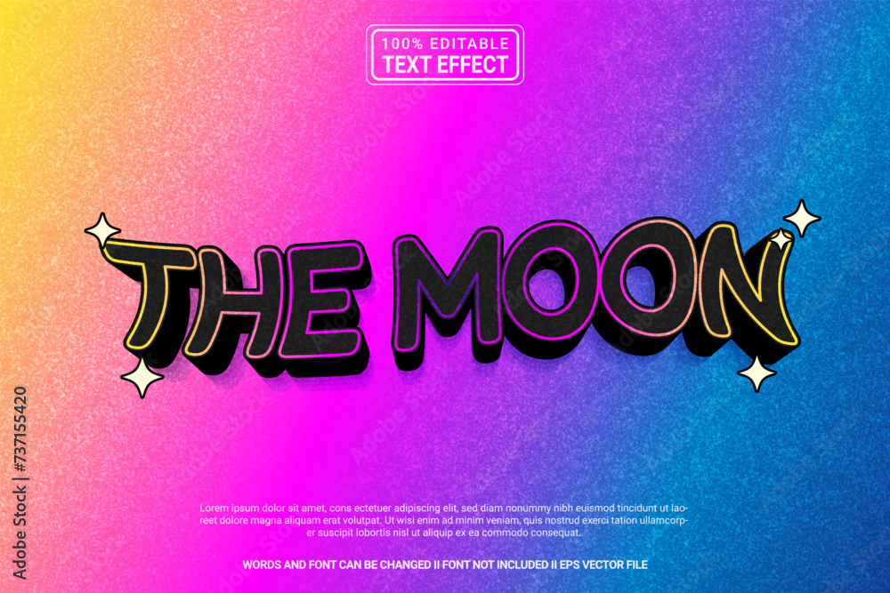 Editable text effect The Moon 3d cartoon template style modern premium ...
