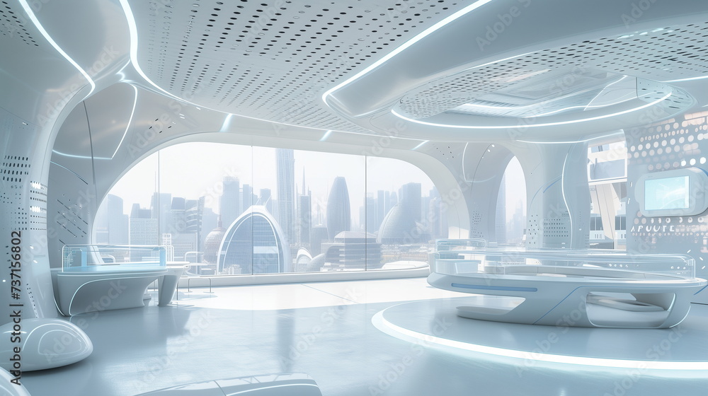 bright sleek spa salon nestled within a futuristic spaceship, offering ...