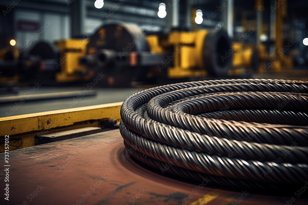 A Close-Up View of a Thick Steel Cable, Coiled and Ready for Use in an ...