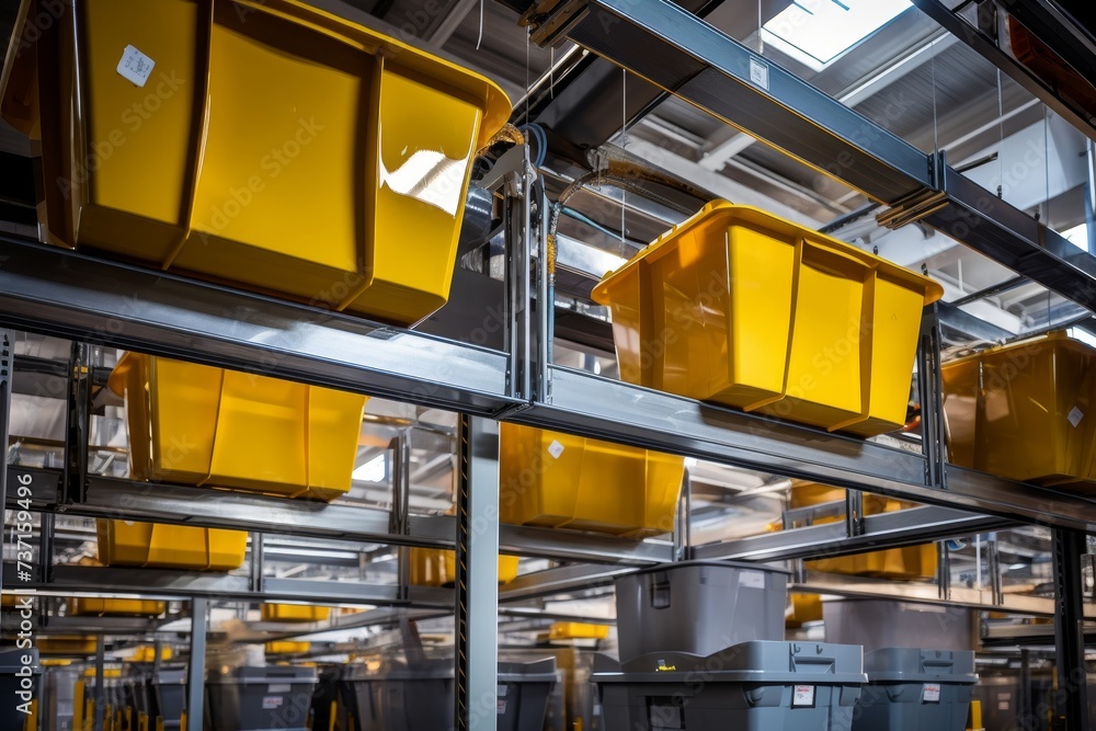 A Detailed View of Overhead Storage Bins in an Industrial Setting ...