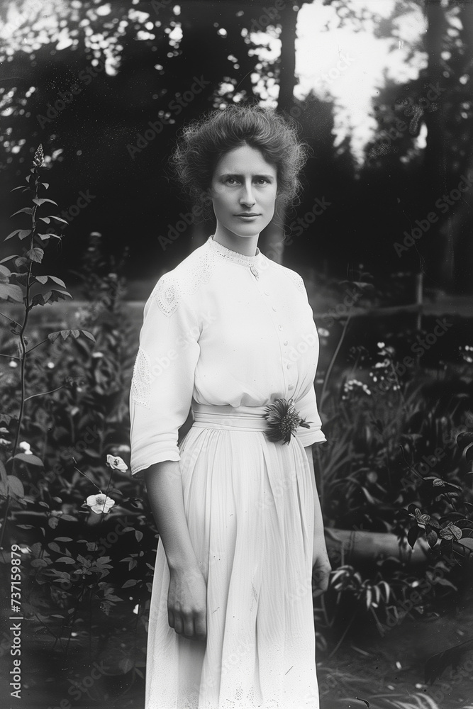 Full body glass plate image 1920s woman in a long white dress and ...