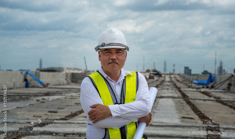 Portrait engineer railway and construction under survey inspection ...
