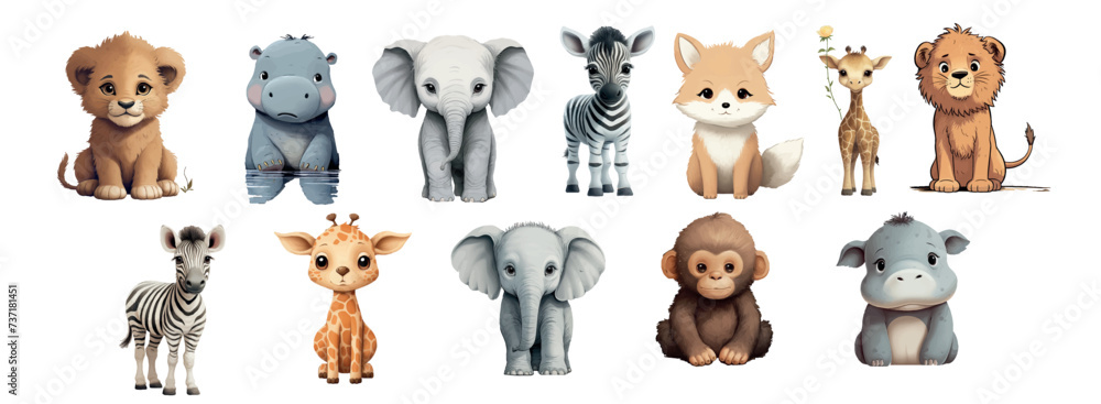 Adorable Collection of Illustrated Baby Animals Including a Lion Cub ...