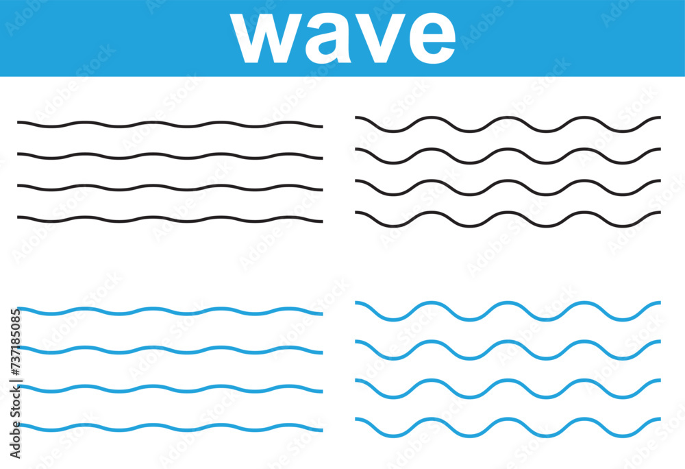 Sea wave icon set. Set of thin line waves. Various wave water lake ...