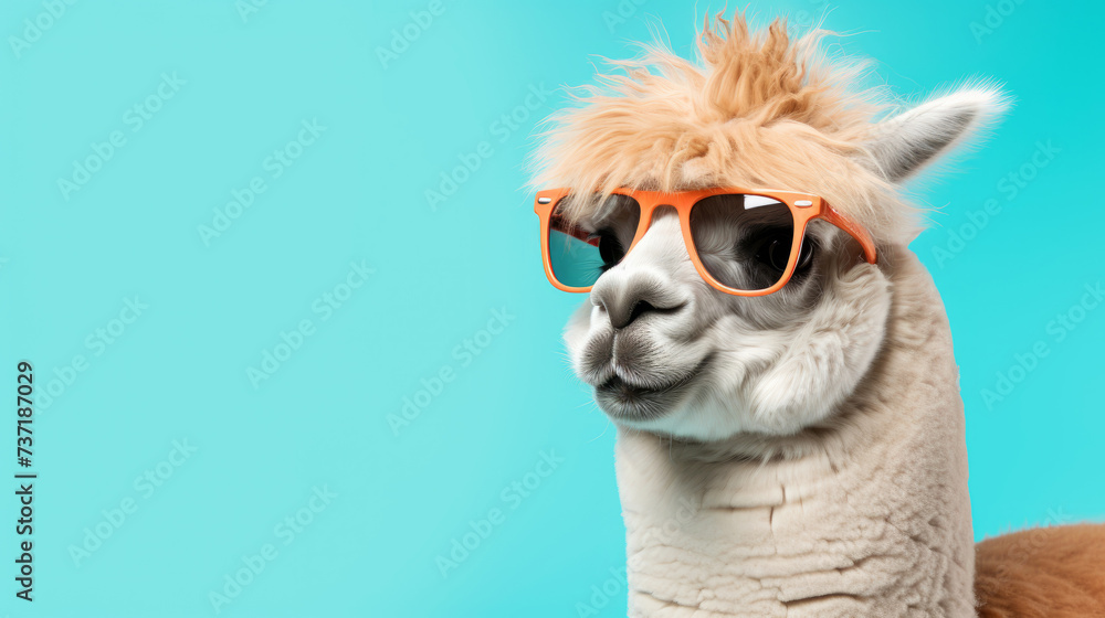 Cool alpaca wearing sunglasses on a blue background, funky and stylish ...