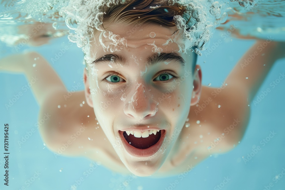 Exuberant Young Swimmer Delighting In The Invigorating Pool Water Stock ...