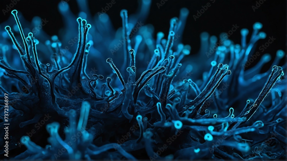 Futuristic dark blue neon theme glowing background biological living ...
