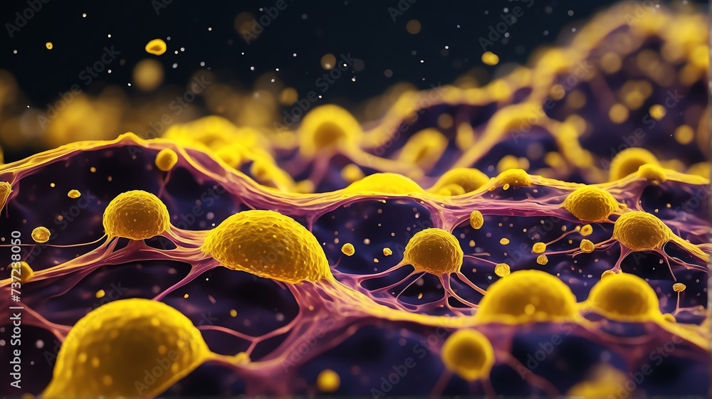 Futuristic yellow theme glowing abstract background with bacilli ...