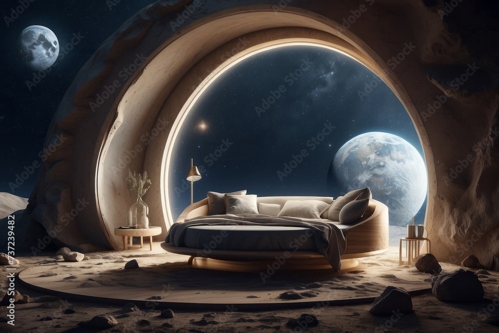 a luxury habitat designed as a futuristic moon base, with an oversized ...