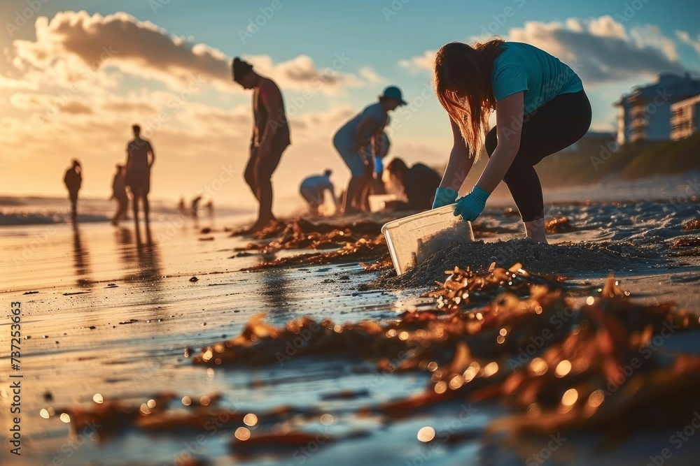 Candid scene of volunteers demonstrating commitment and teamwork while ...