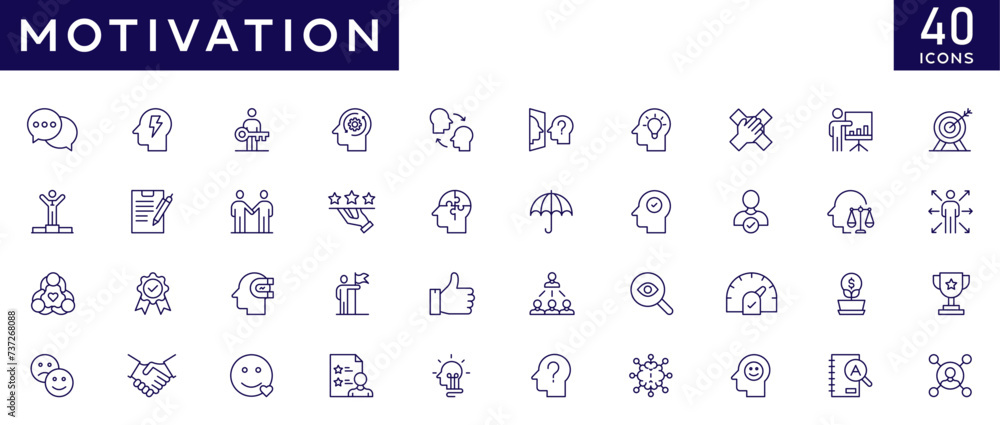 Motivation icon set with fully editable stroke thin line vector ...