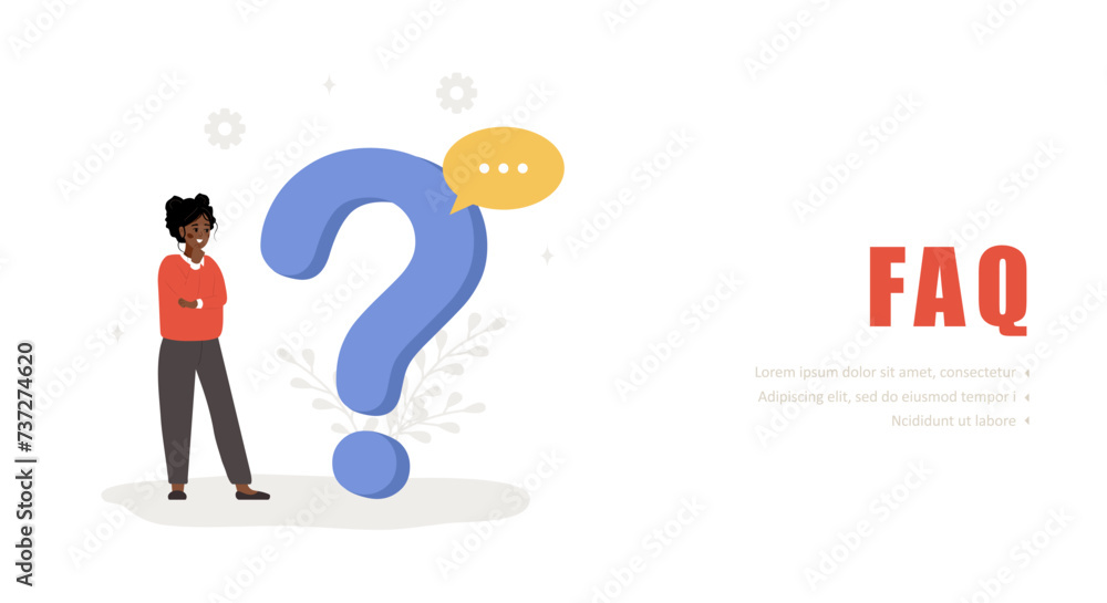 Frequently asked questions concept. African woman with large question ...