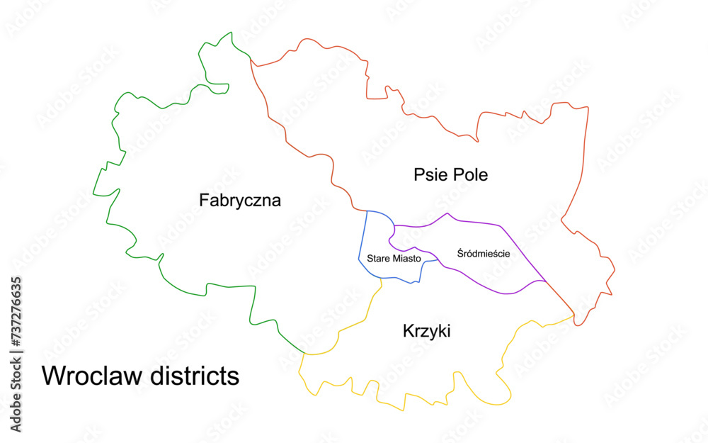 Map of the districts of Wroclaw. Vector map of Wroclaw and its ...