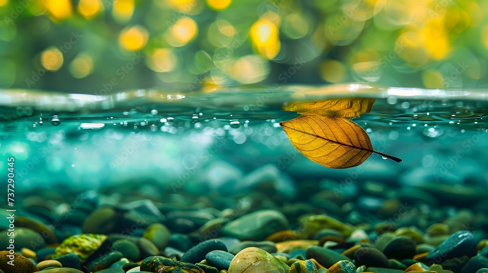 underwater of river natural landscape with stone pebble and water tree ...
