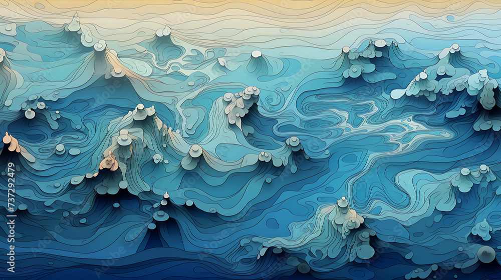 Cerulean Artistic Topographical Ocean Map Stylized Sea Depth ...