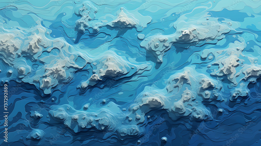 Cerulean Artistic Topographical Ocean Map Stylized Sea Depth ...