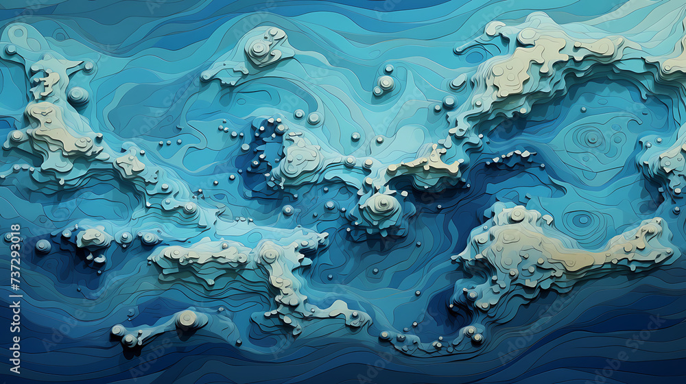 Cerulean Artistic Topographical Ocean Map Stylized Sea Depth ...