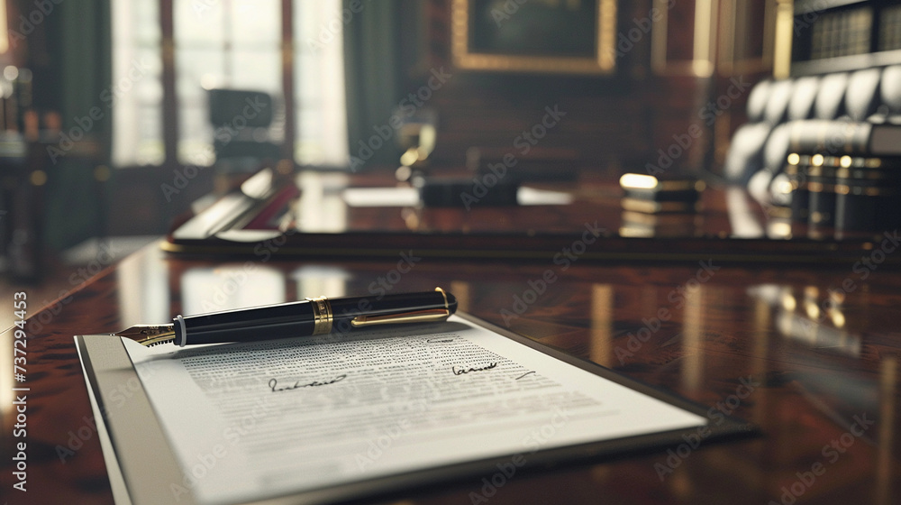 confidential document, filled with redacted text, lying on a polished ...