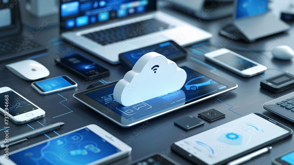 Cloud technology. Computer storage in a data center via the internet ...