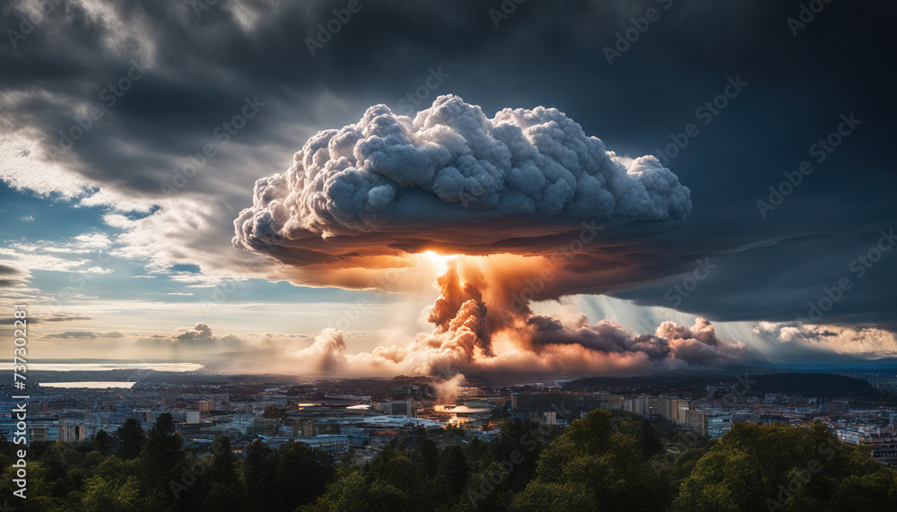 Nuclear Explosion concept illustration. Armageddon, new World War idea ...