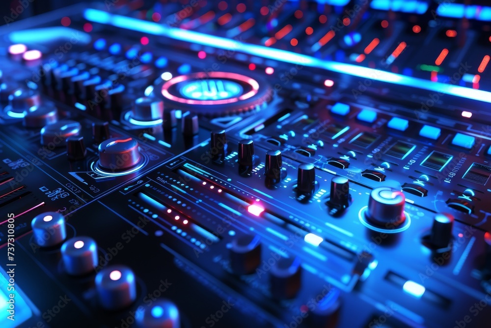 Visually interpret a high-tech audio control panel, which could be used ...