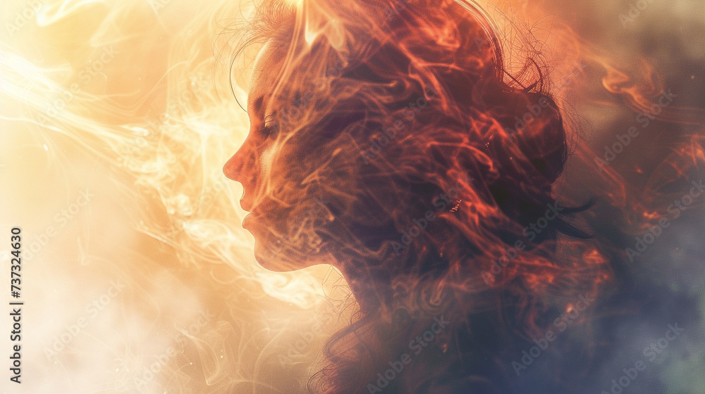 An artistic fusion of light and dark elements in a double exposure ...