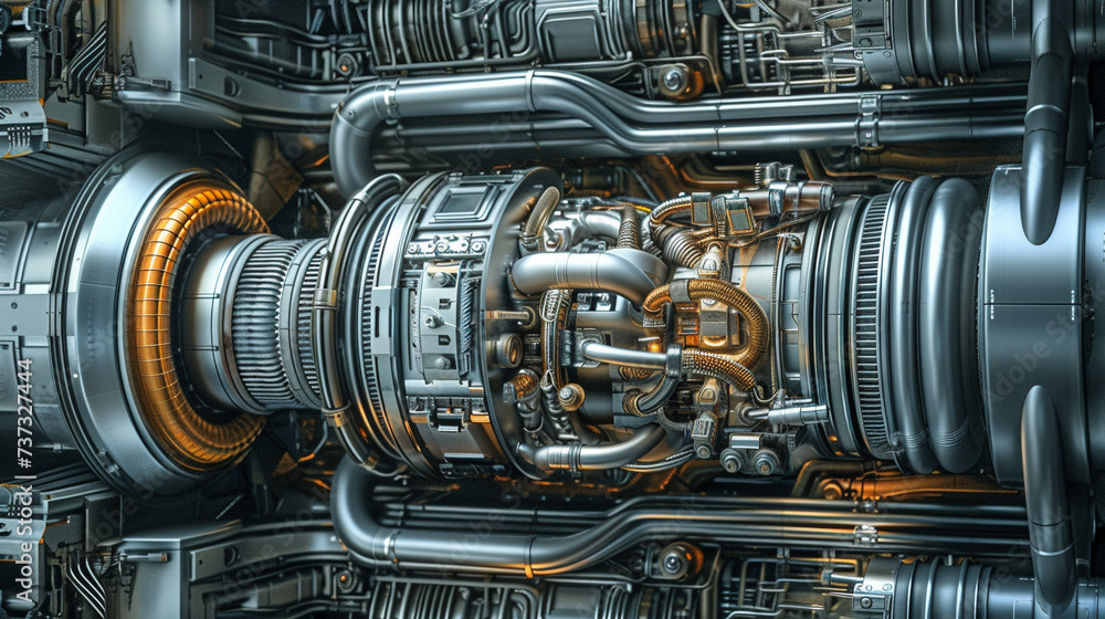 Cross section of an alien spacecraft engine showing its complex ...