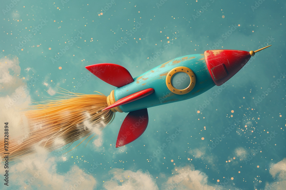Illustration of a broom and rocket seamlessly fused together in a ...