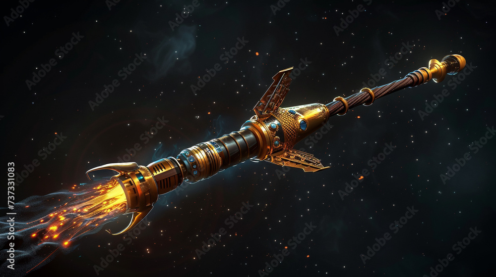 Magic broom with elements of a futuristic rocket fusing together in a ...