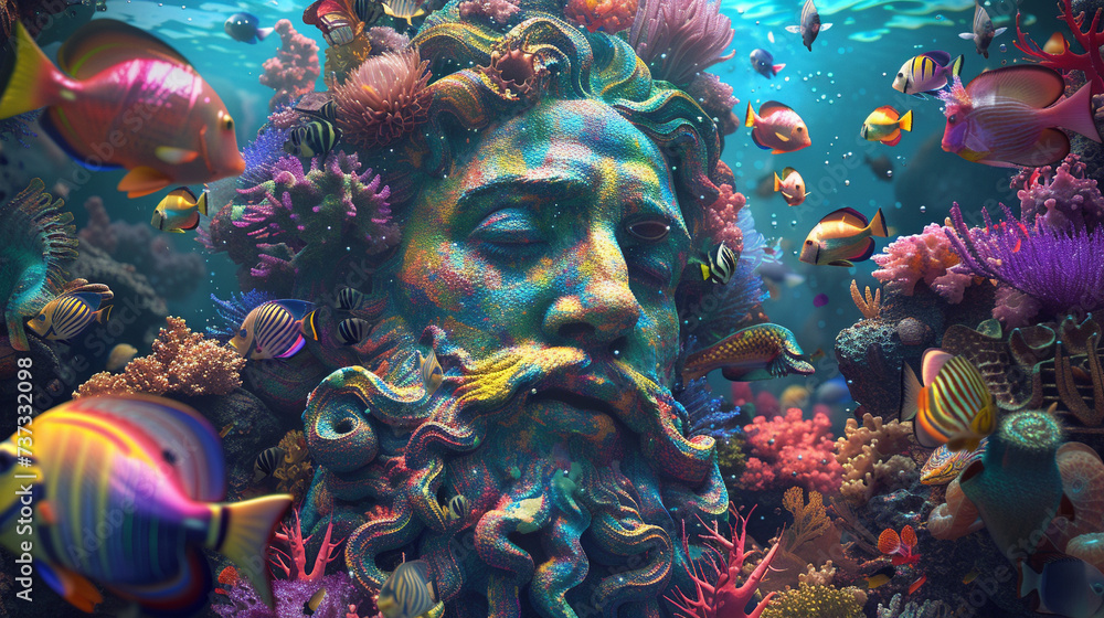 Visualize the sea god Poseidon in a unique illustration 3D render ...