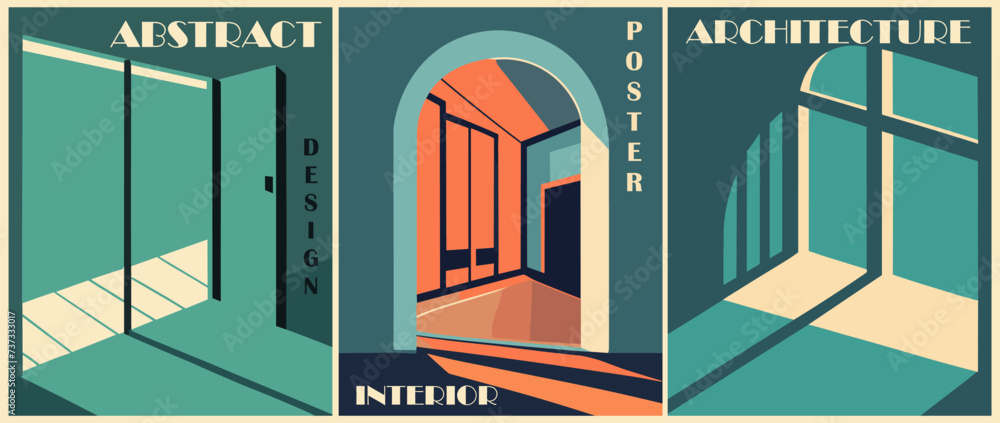 Abstract architectural poster, contemporary wall art set. Vector ...