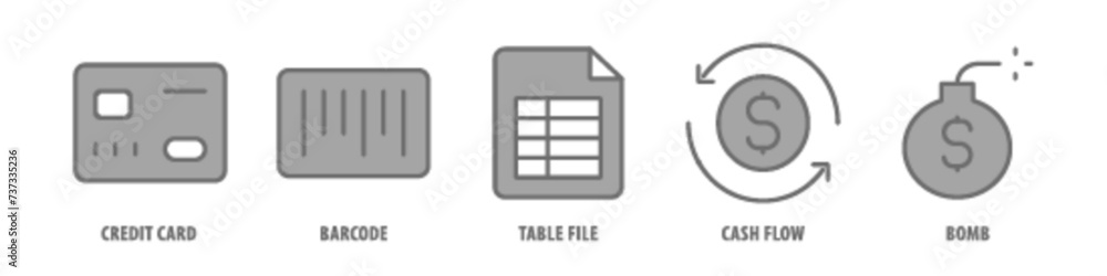 Bomb, Cash flow, Table file, Barcode, Credit Card editable stroke ...