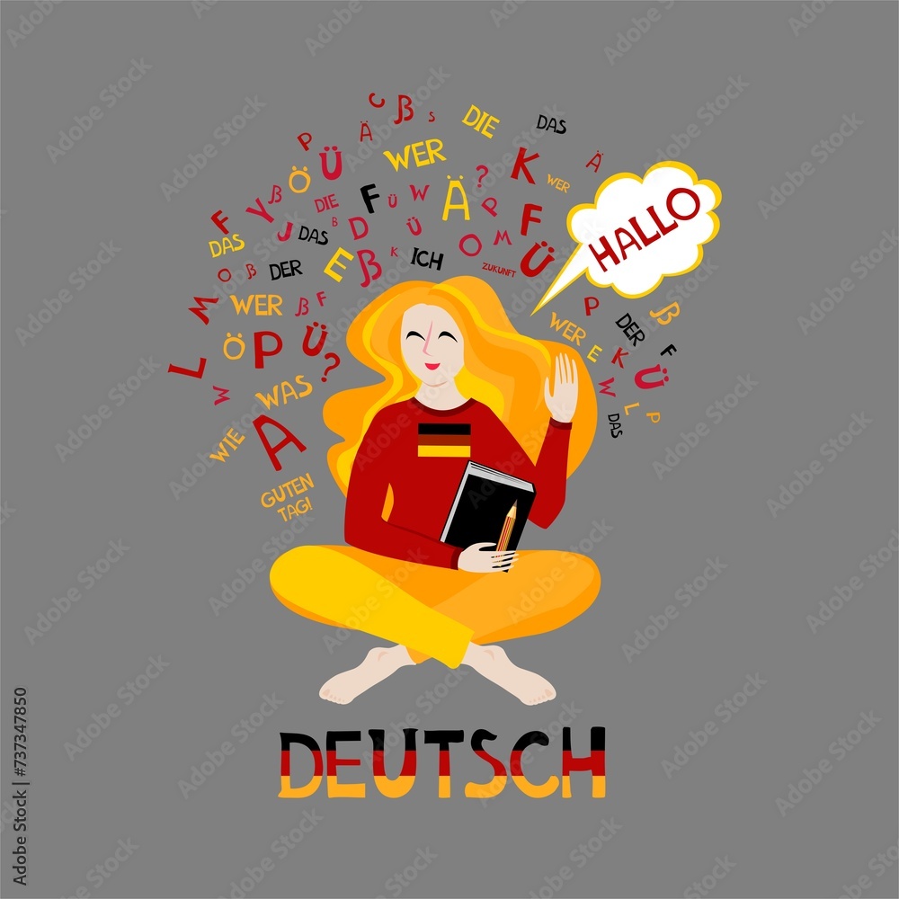 Deutsch. Translation: "German". Illustration for book, dictionary ...