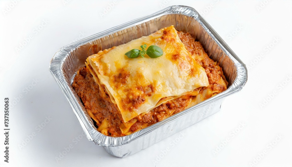 visão do topo de uma lasanha à bolonhesa em uma embalagem para delivery ... visão do topo de uma lasanha à bolonhesa em uma embalagem para delivery ...