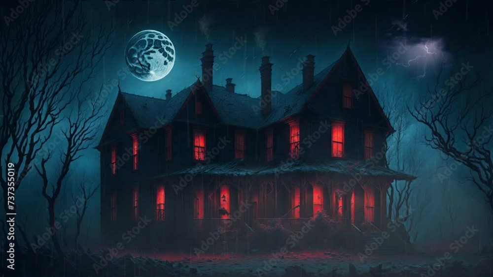 Terrifying house in the dead of night bathed in a red light caused a ...