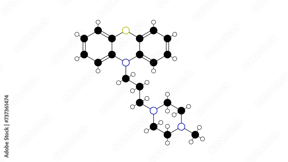 perazine molecule, structural chemical formula, ball-and-stick model ...