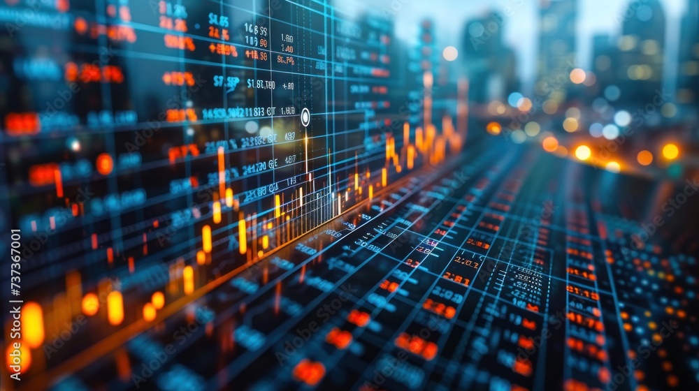 The glittering lights of a towering cityscape illuminate the night ...