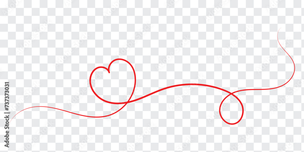 Red hand drawn heart line art banner with transparent background. Stock ...