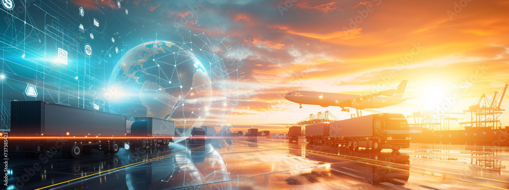 dynamic transportation and logistics concept, showcasing various modes ...